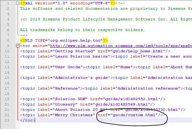 Change the Polarion help (e.g. add your custom documentation) – Before ...