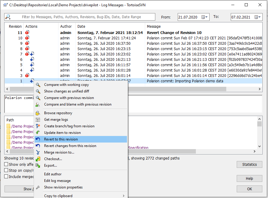 Revert changes and recover deleted items in Polarion – The Polarion Blog